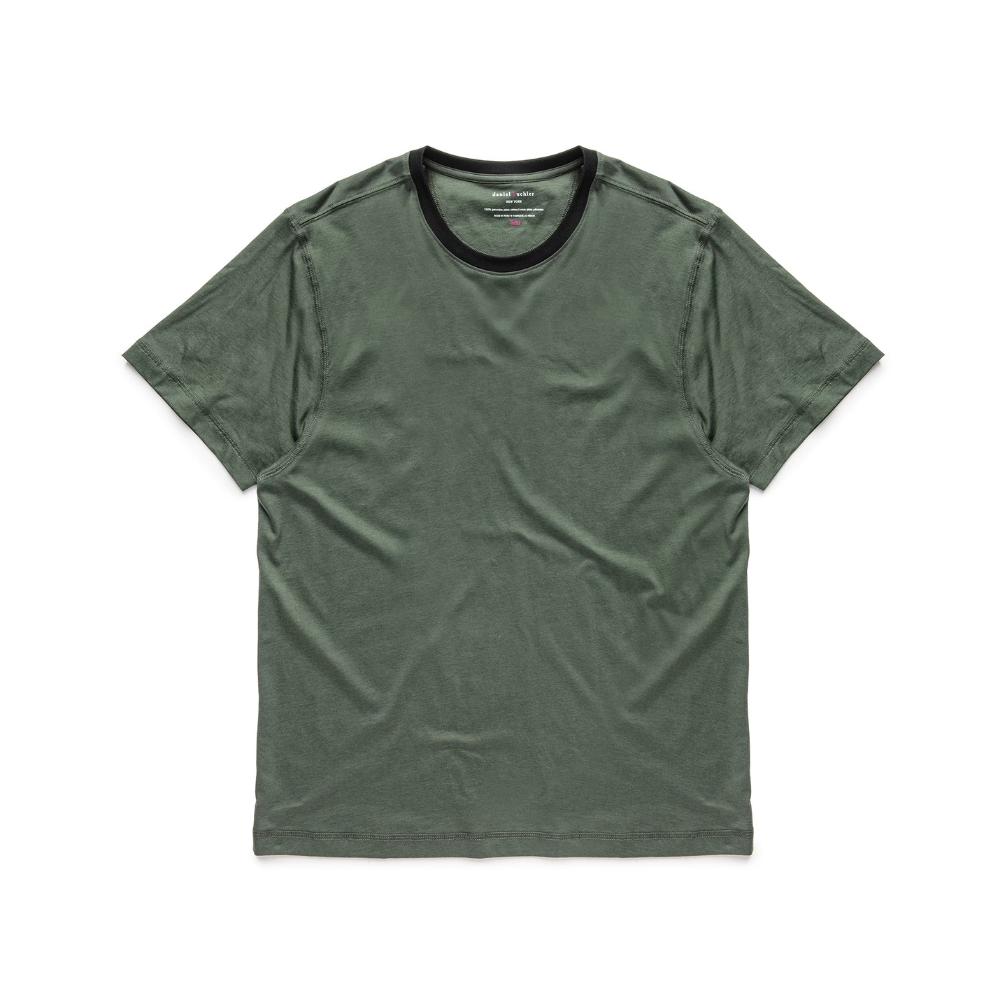 100% Peruvian Pima Cotton Contrast Neck T-Shirt Deep Forest – Daniel ...