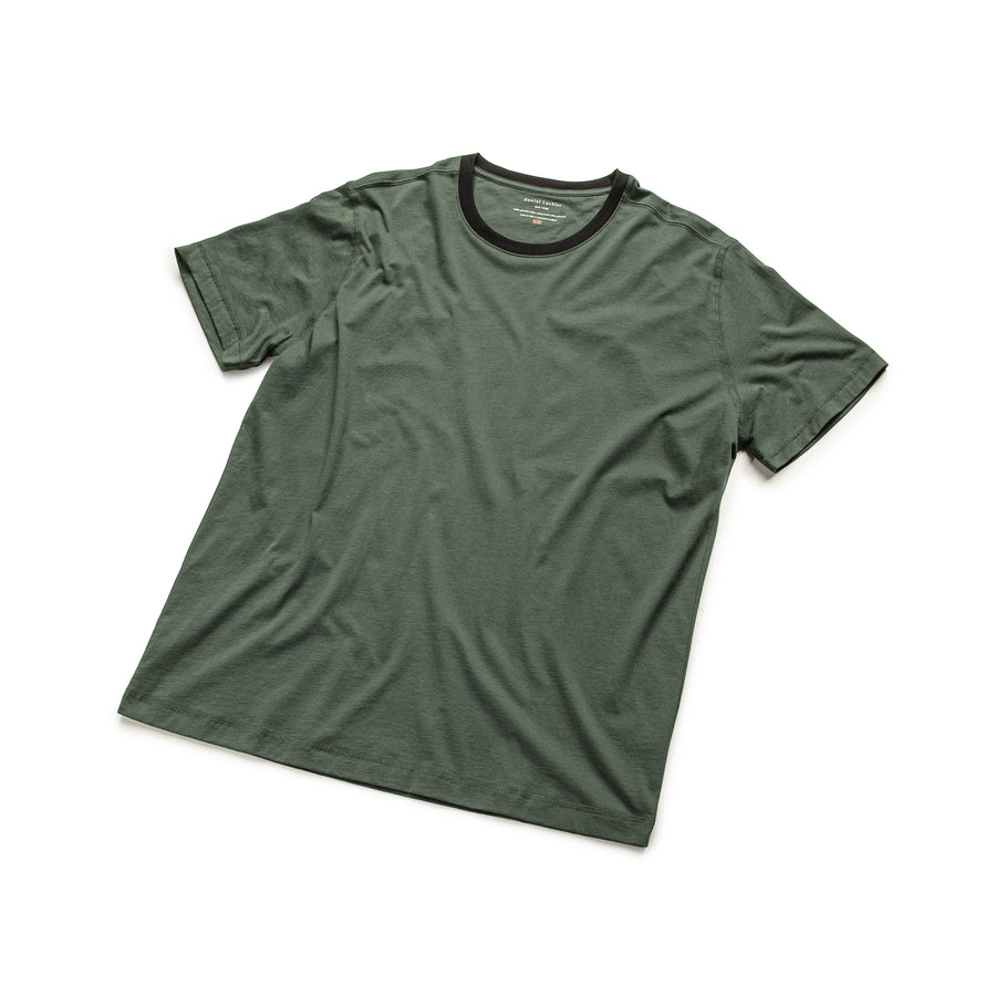 100% Peruvian Pima Cotton Contrast Neck T-Shirt Deep Forest – Daniel ...