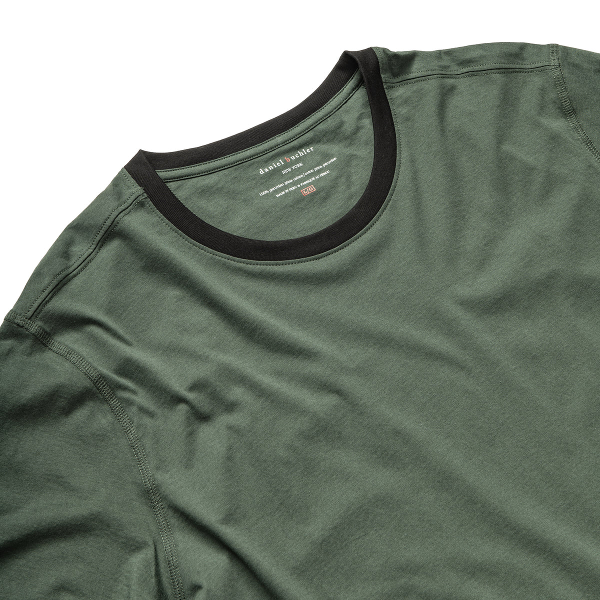 100% Peruvian Pima Cotton Contrast Neck T-Shirt Deep Forest – Daniel ...